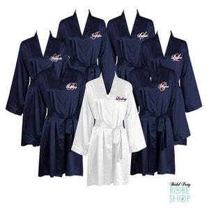 Set of 7 Satin Robes With Initial and Name Embroidered on Front ...