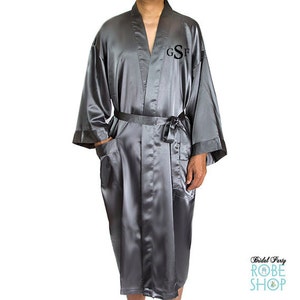 Mens Embroidered Satin Robe, Monogrammed Mens Robe, Calf Length Men's ...