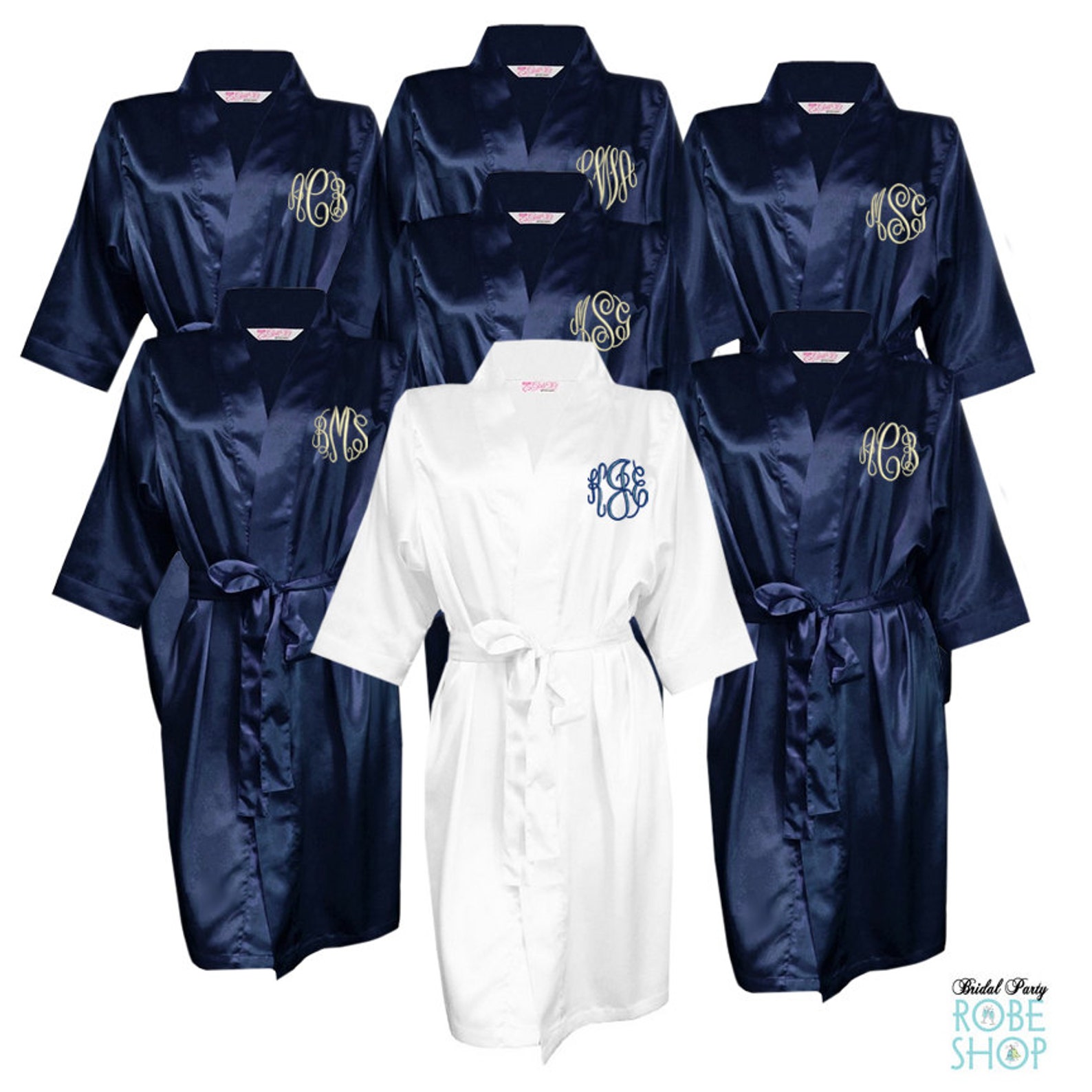 Set of 2 Monogrammed Satin Robes Bridesmaid Robes Available | Etsy
