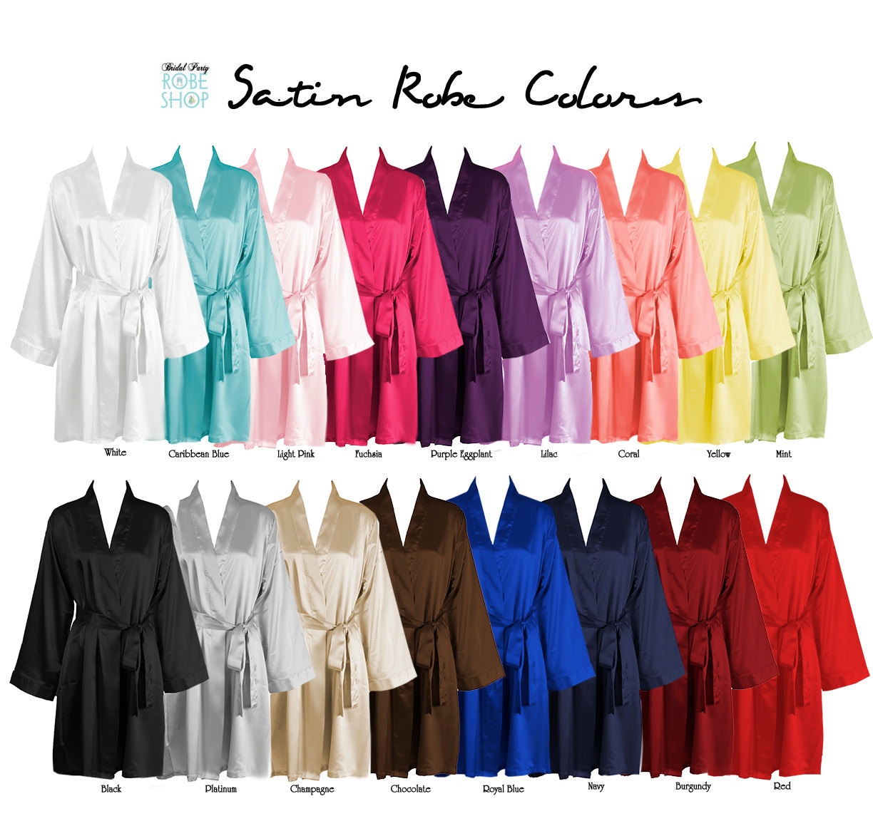 Set of 4 Knee Length Satin Robes with Initial and Name | Etsy