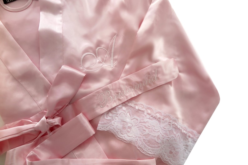 Monogrammed Satin Lace Robe With Title on Sash Belt | Etsy