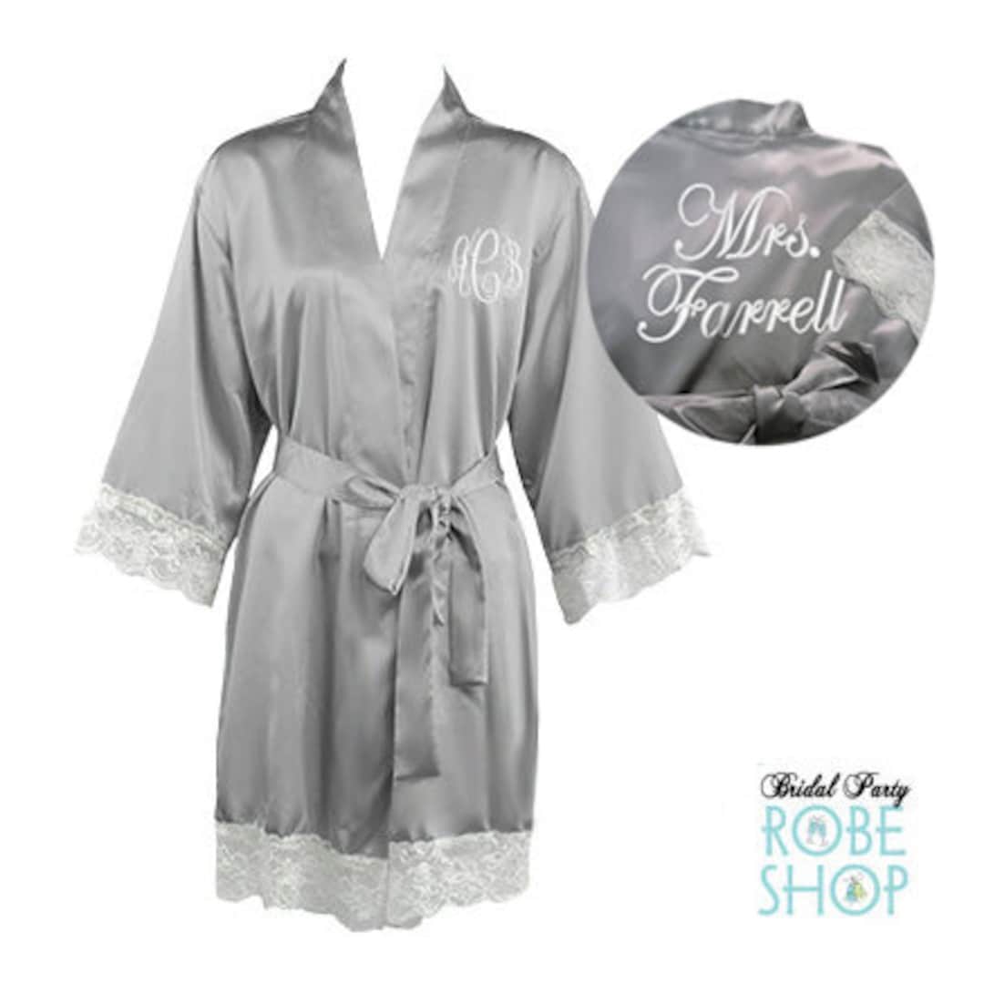 Lace Bridal Robe, Personalized Mrs. Robe With Lace, Monogrammed Mrs ...