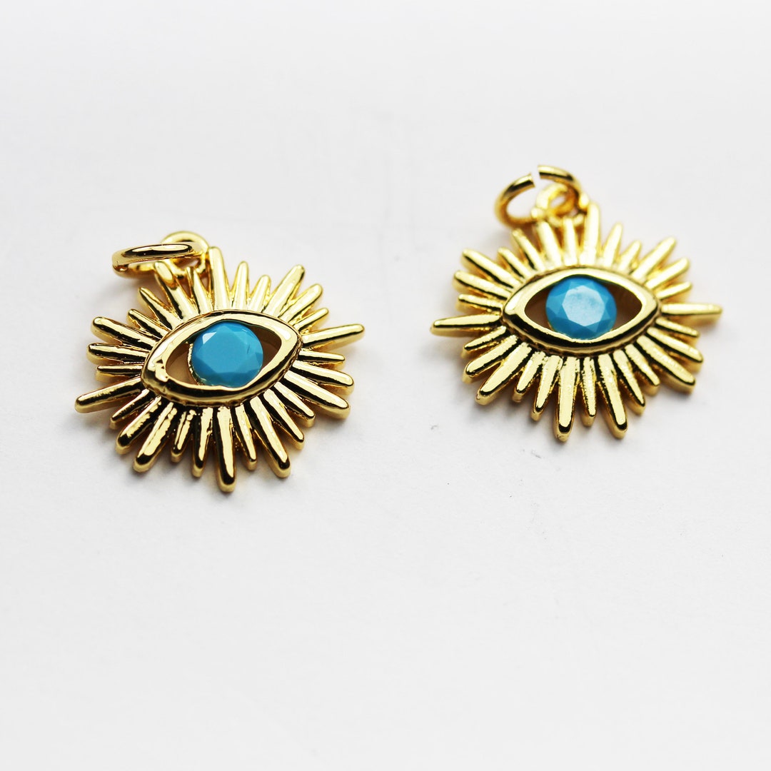 2pcs 18K Gold Plated Evil Eye Charms, Gold Plated Charm Findings ,13 ...