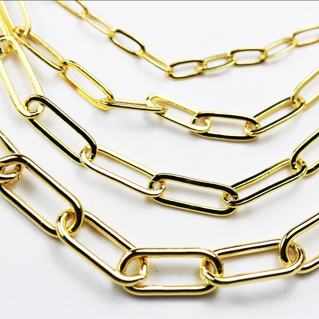 18K Gold Plated Paper Clip Chain, Jewellery Making Rectangle Gold ...