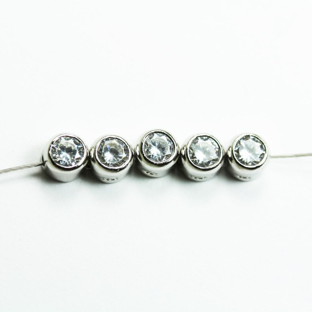 Silver Beads 2pcs 925 Sterling Silver Jewellery Beads Round Cubic ...
