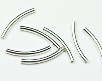 2 Sterling Silver Bamboo Tube Beads Curve Tube Tubular Bead - Etsy