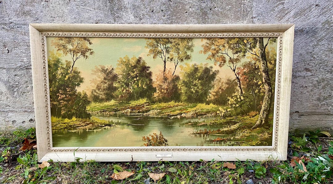 Large Vintage Wood Frame Lithograph Still Waters by H. Janus Nature ...