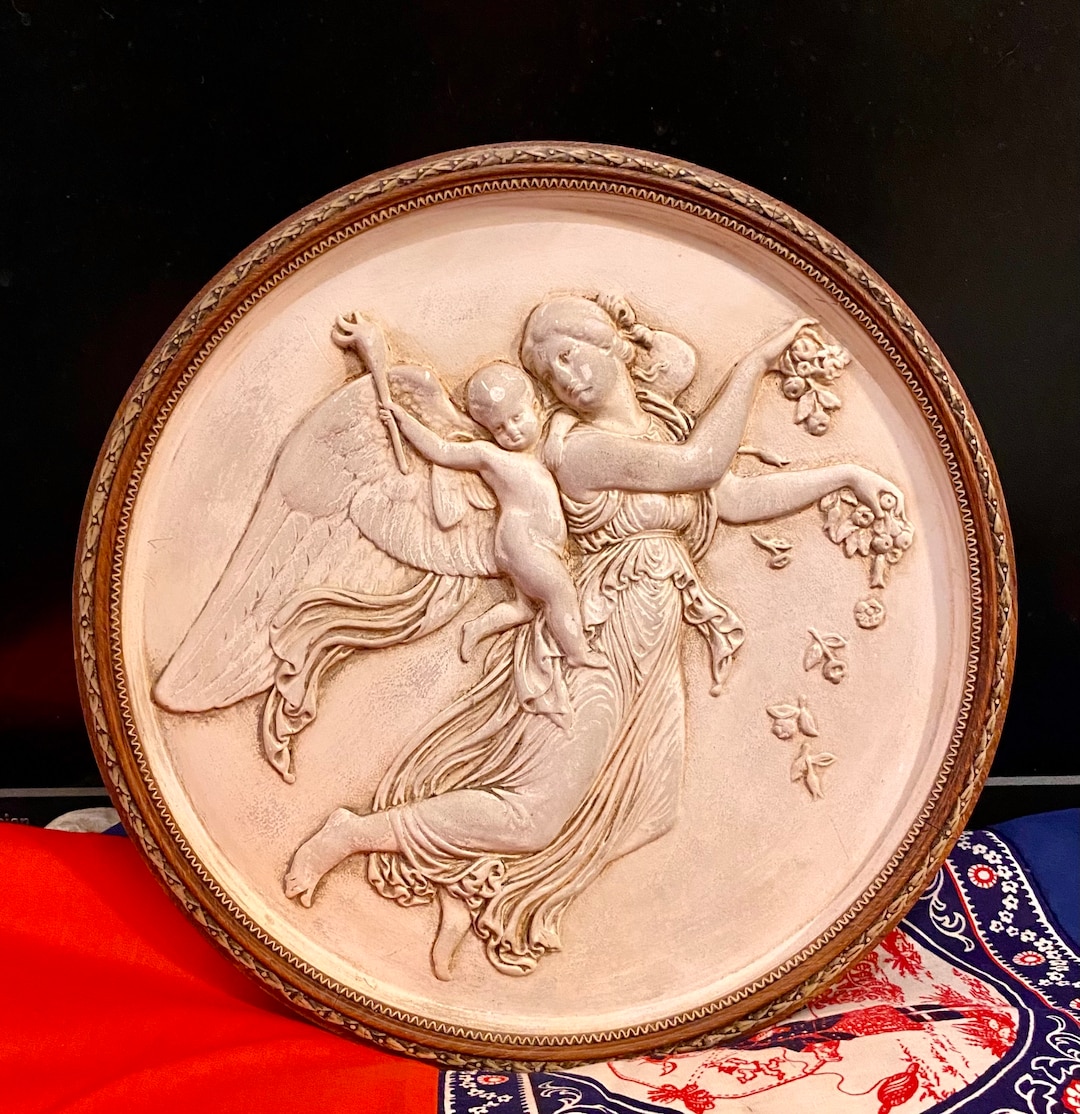 Antique Greek Goddess & Cherub Angel Wall Plaque Hanging Bisque ...