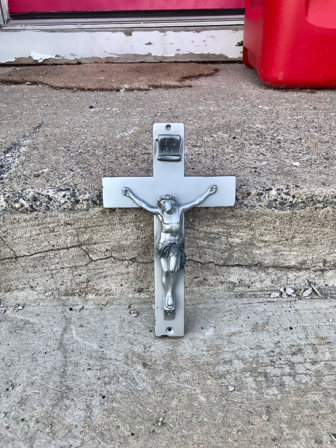 Vintage Metal Crucifix Jesus Christ Silver Cross Catholic Housewarming ...