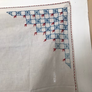 Vintage Handmade Embroidered Table Cloth Square Red White & Blue ...