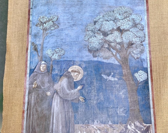 Vintage Saint St. Francis of Assisi Cloth Tapestry With Monk & Birds ...