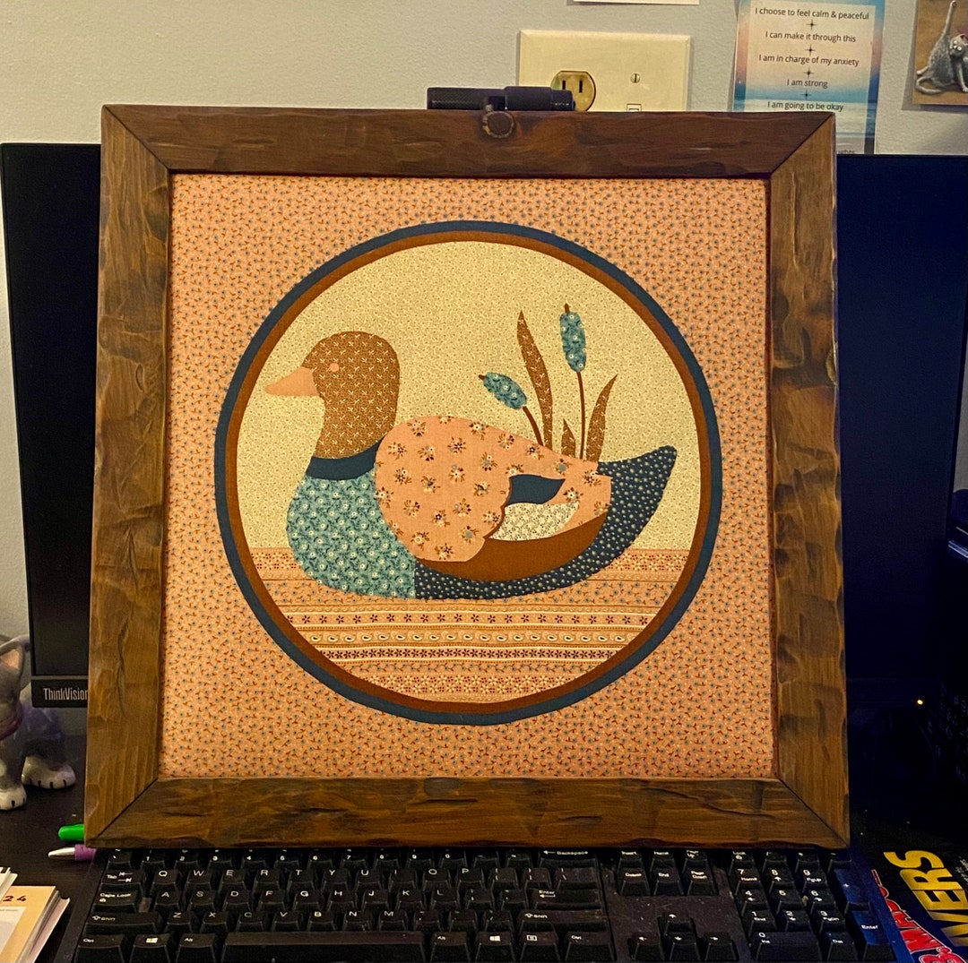 Vintage Framed Handmade Quilted Duck in Wooden Frame 1980’s Wall ...