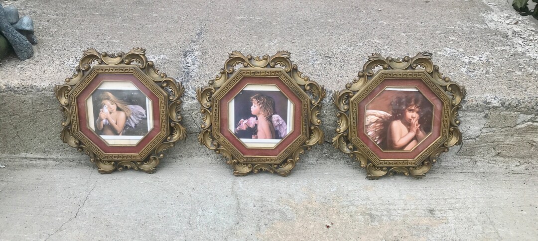 Set of 3 Vintage Resin Syroco Like Dark Gold Wall Frames Plaques With ...