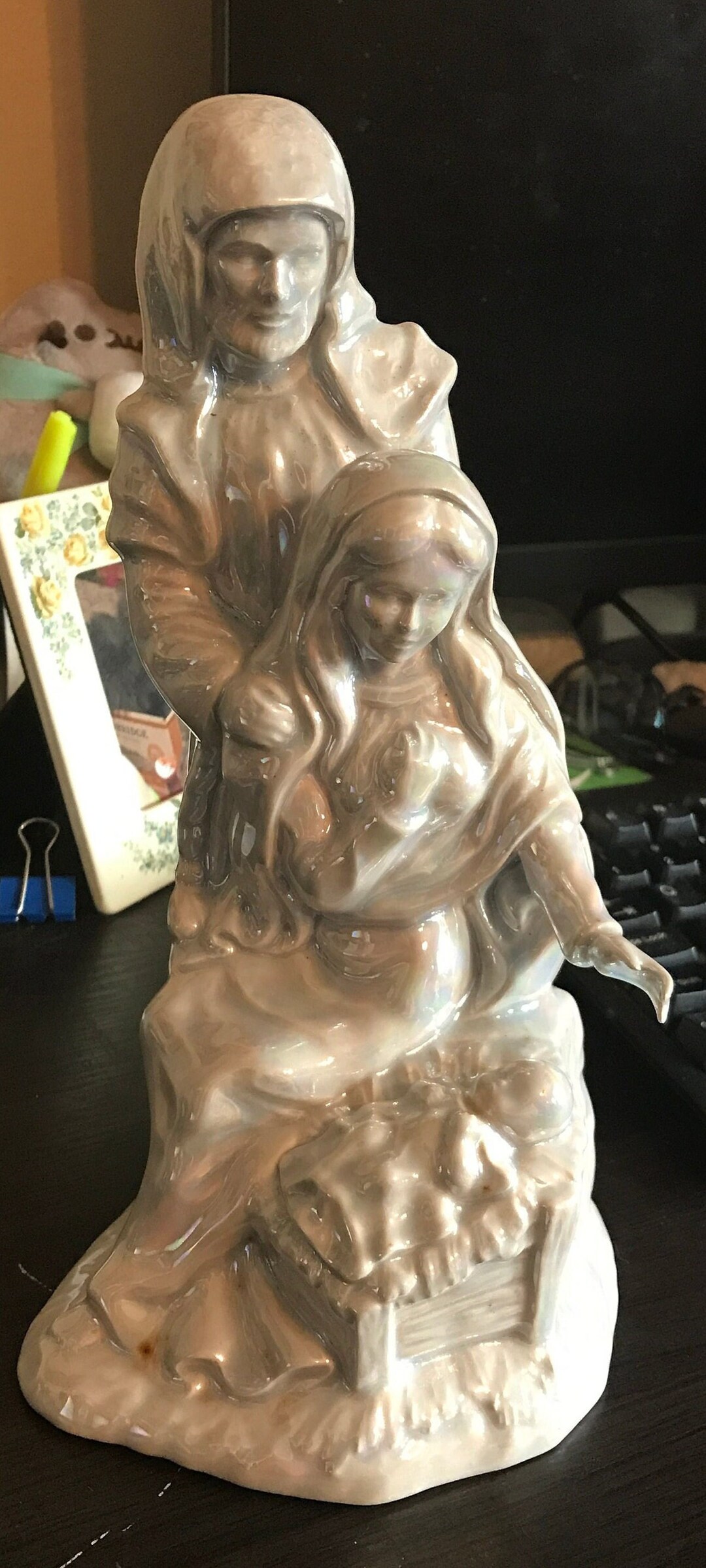 Nativity Set Holy Family Vintage Iridescent Ceramic Figure Figurine ...