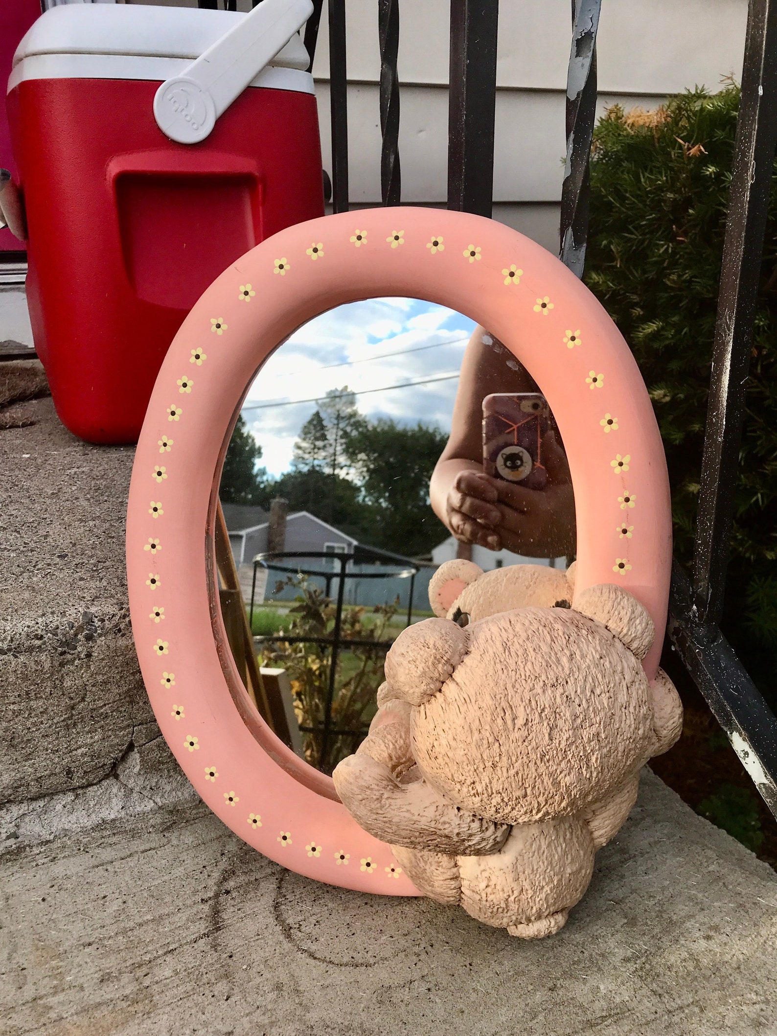 Vintage Ceramic Teddy Bear Mirror for Nursery Wall Decor Peach - Etsy