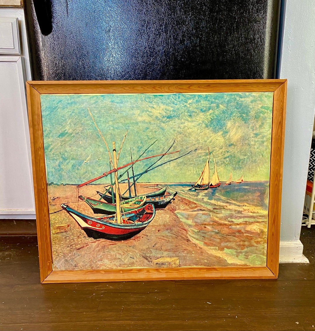 Large Vintage Framed Vincent Van Gogh Boats of St. Marie Reproduction ...