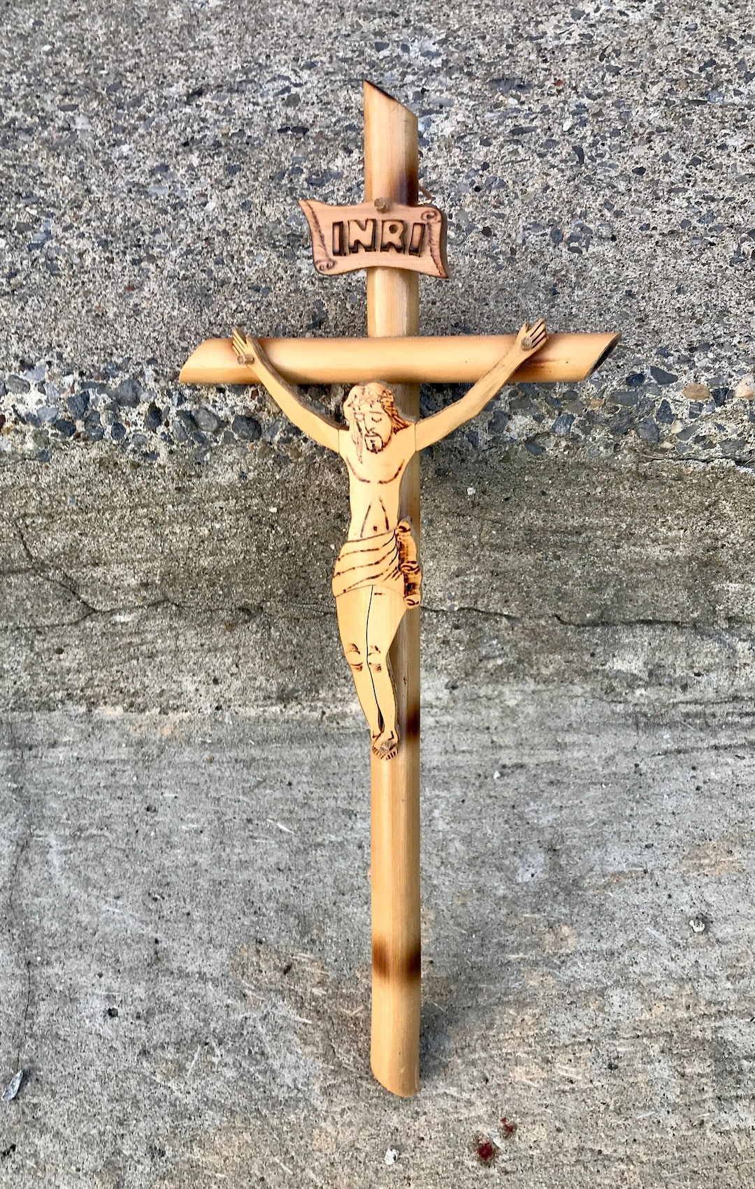 Unique Handmade Vintage Bamboo Crucifix Carved Cross Christian Catholic ...