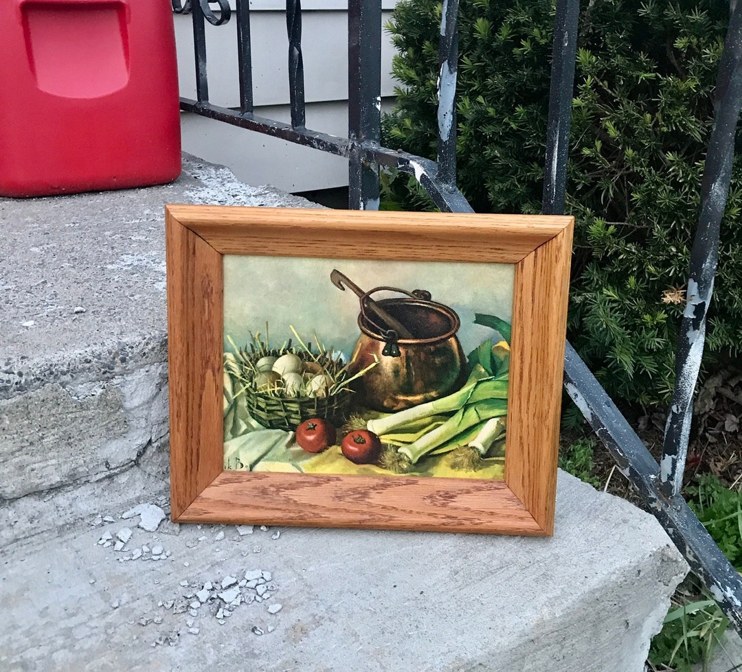 Framed Vintage Lithograph of Kitchen Still Life Decor Wooden Wood Frame ...