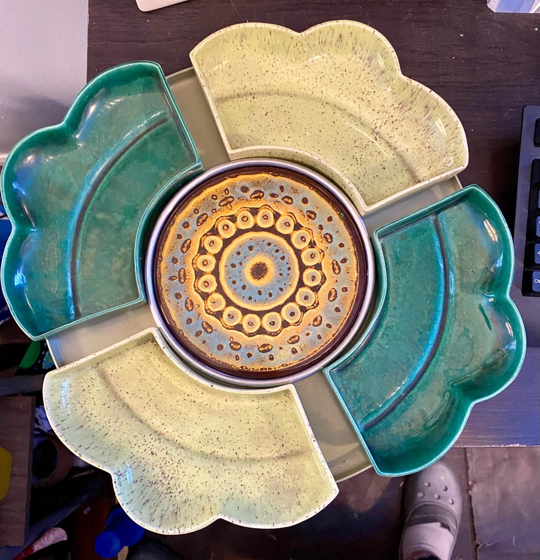 Vintage California Pottery Marsh Lime Green Party Platter Ceramic Lazy ...