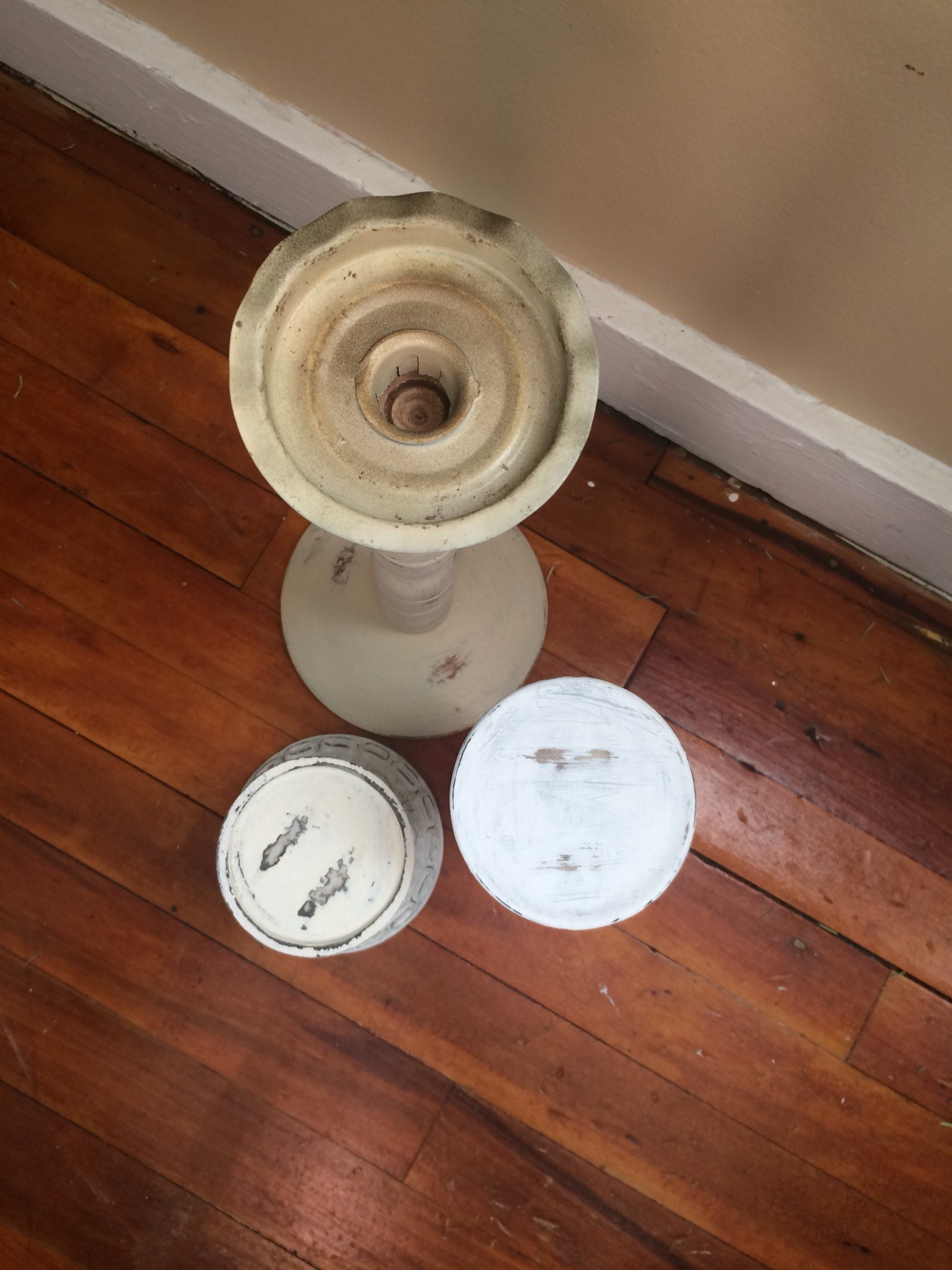 Tall Candlesticks Hand Painted Neutral Shades Antique White & Cream ...