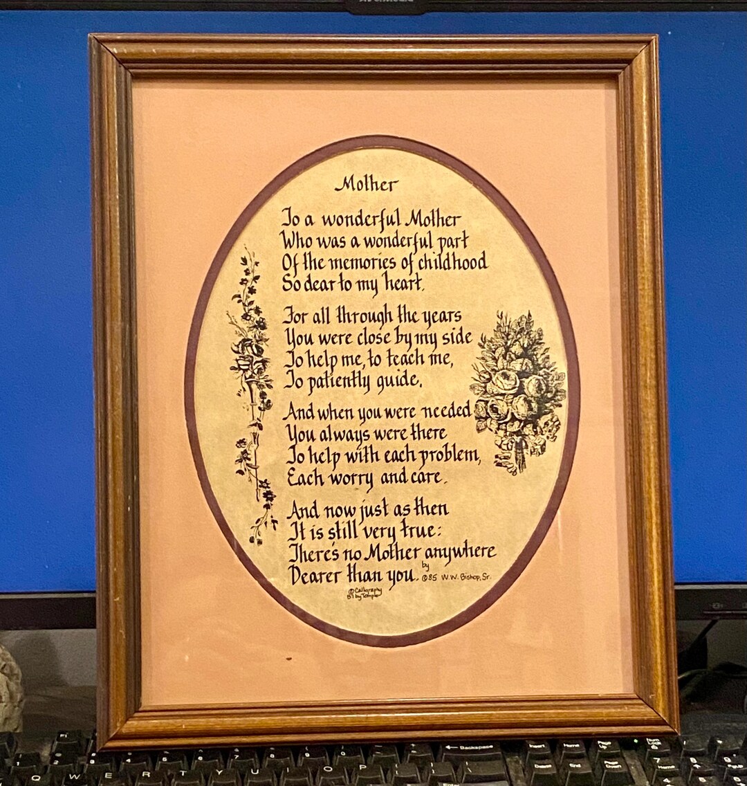 Vintage Framed Calligraphy Art of Poem for A Wonderful Mom Mother's Day ...