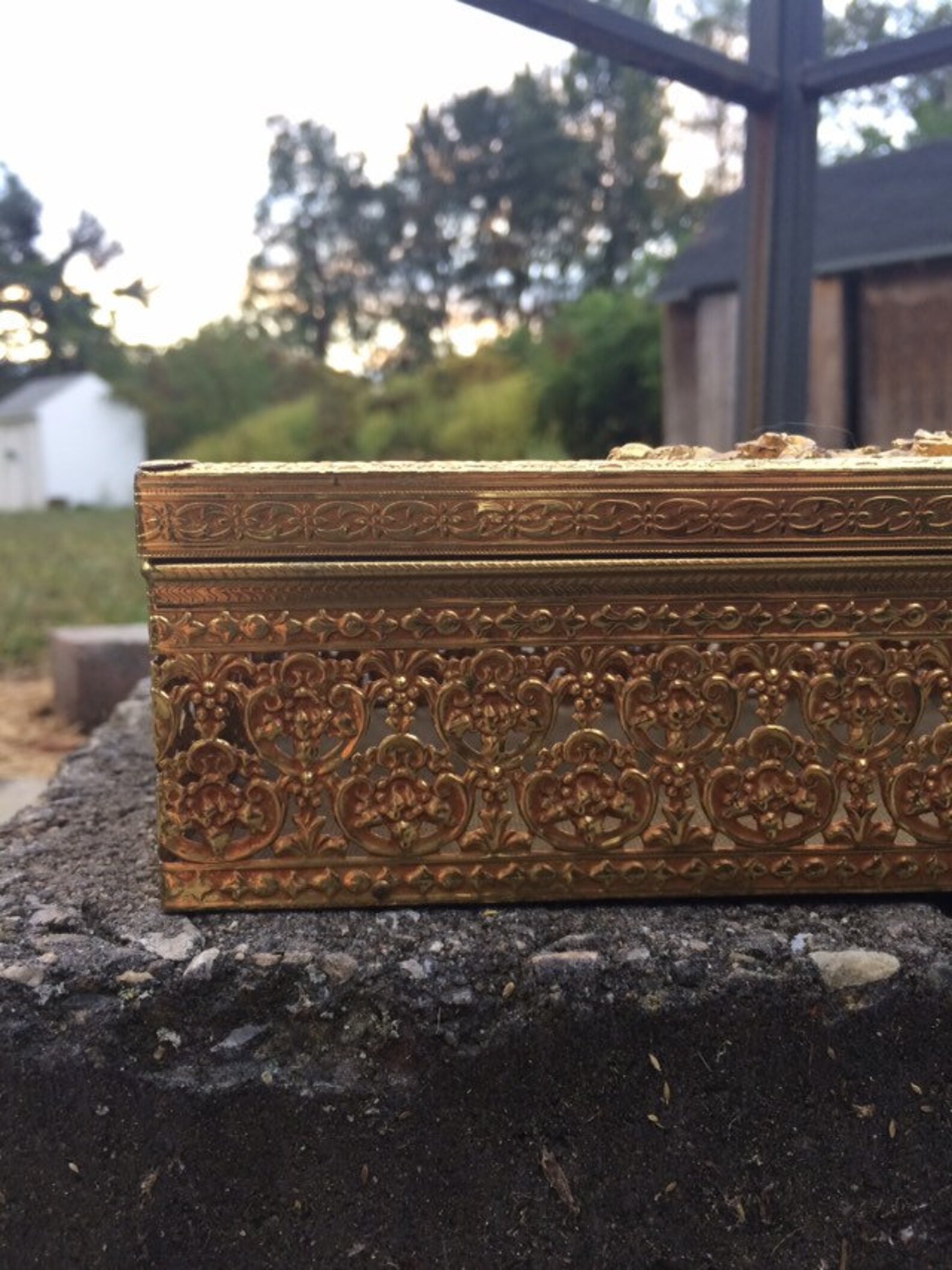 Vintage Gold Filigree Metal Tissue Box Holder With Rose - Etsy