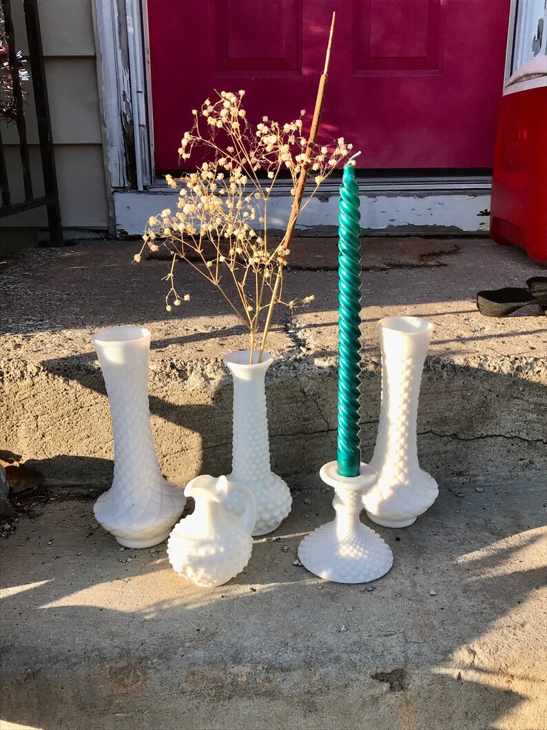 Vintage White Hobnail Milk Glass Bud Vases Candlestick Holder - Etsy