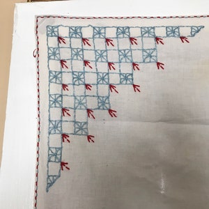 Vintage Handmade Embroidered Table Cloth Square Red White & Blue ...