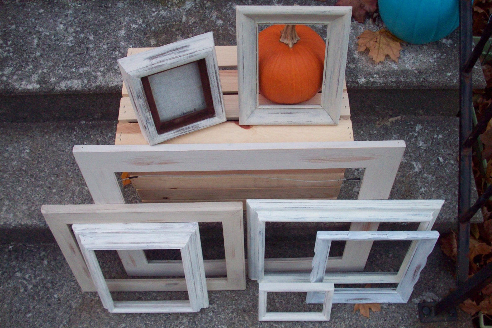 Open Wooden Frame Set of 8 Hand Painted Ombre Neutral Shades, Rustic ...