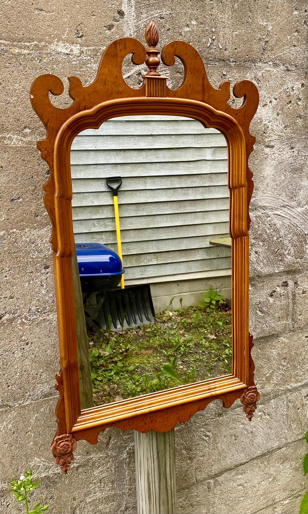 Large Wood Wooden Colonial Mirror Vintage Wall Mirror Bedroom Living ...