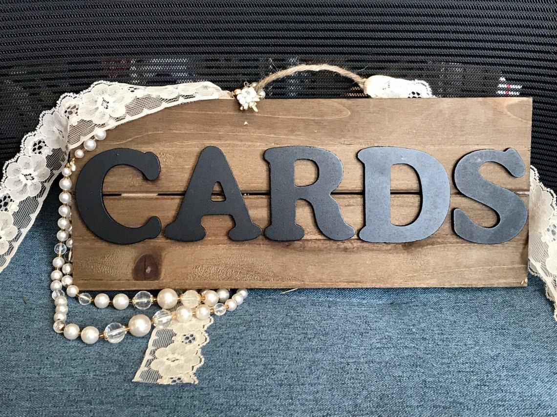 Wood Card Sign With Vintage Jewelry & Lace Wedding Signage Baby Shower ...