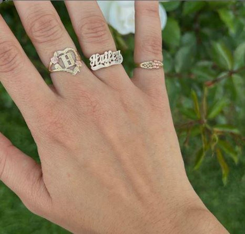 8.5mm Size (lee106) Custom Gold Name Ring | Solid Gold 10k or 14k ...