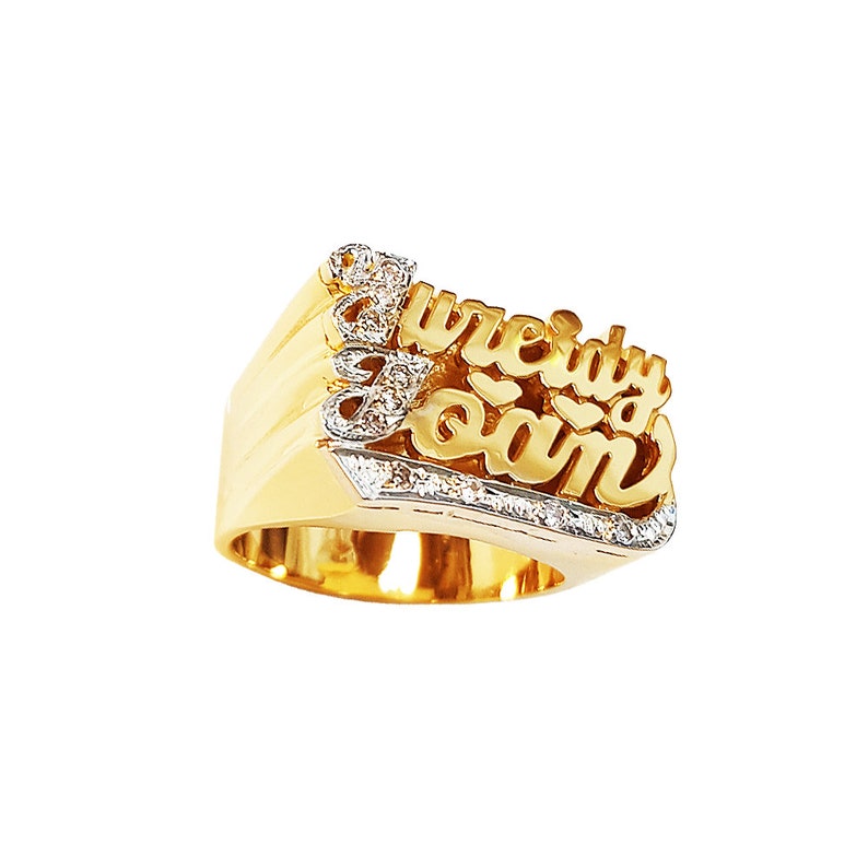 LEE089D 14 Mm Double Names With Diamonds Name Ring | Solid Gold 10k or ...