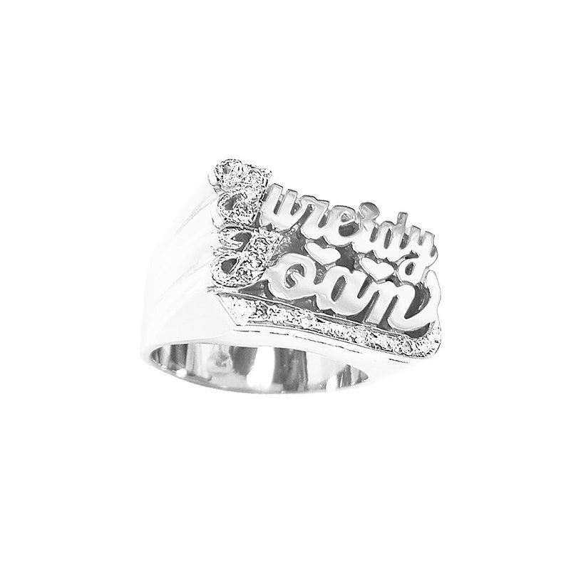 LEE089D 14 Mm Double Names With Diamonds Name Ring | Solid Gold 10k or ...