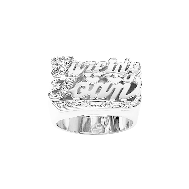 LEE089D 14 Mm Double Names With Diamonds Name Ring | Solid Gold 10k or ...
