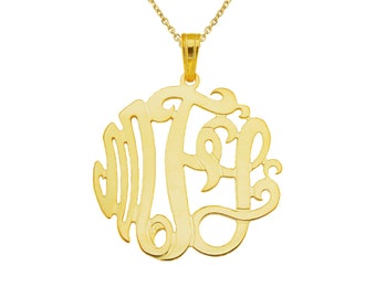 Gold 14k Monogram Pendant. Personalized Initial Necklace. - Etsy