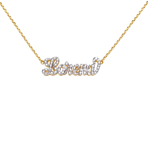 Script With Diamonds Solid Gold Name Necklace Custom Fine | Etsy