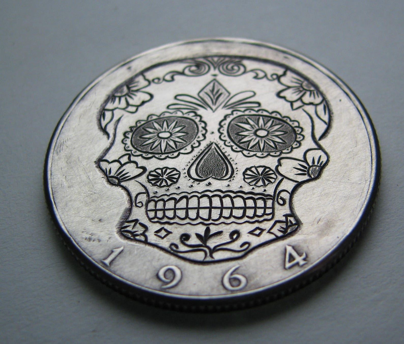 Hobo Nickel Skull by M.J. Petitdemange Engraved 90% Silver JFK - Etsy