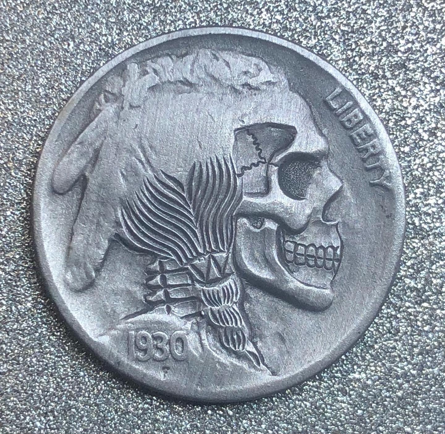 Hobo Nickel Skull By M.J. Petitdemange engraved Challenge Coin ...