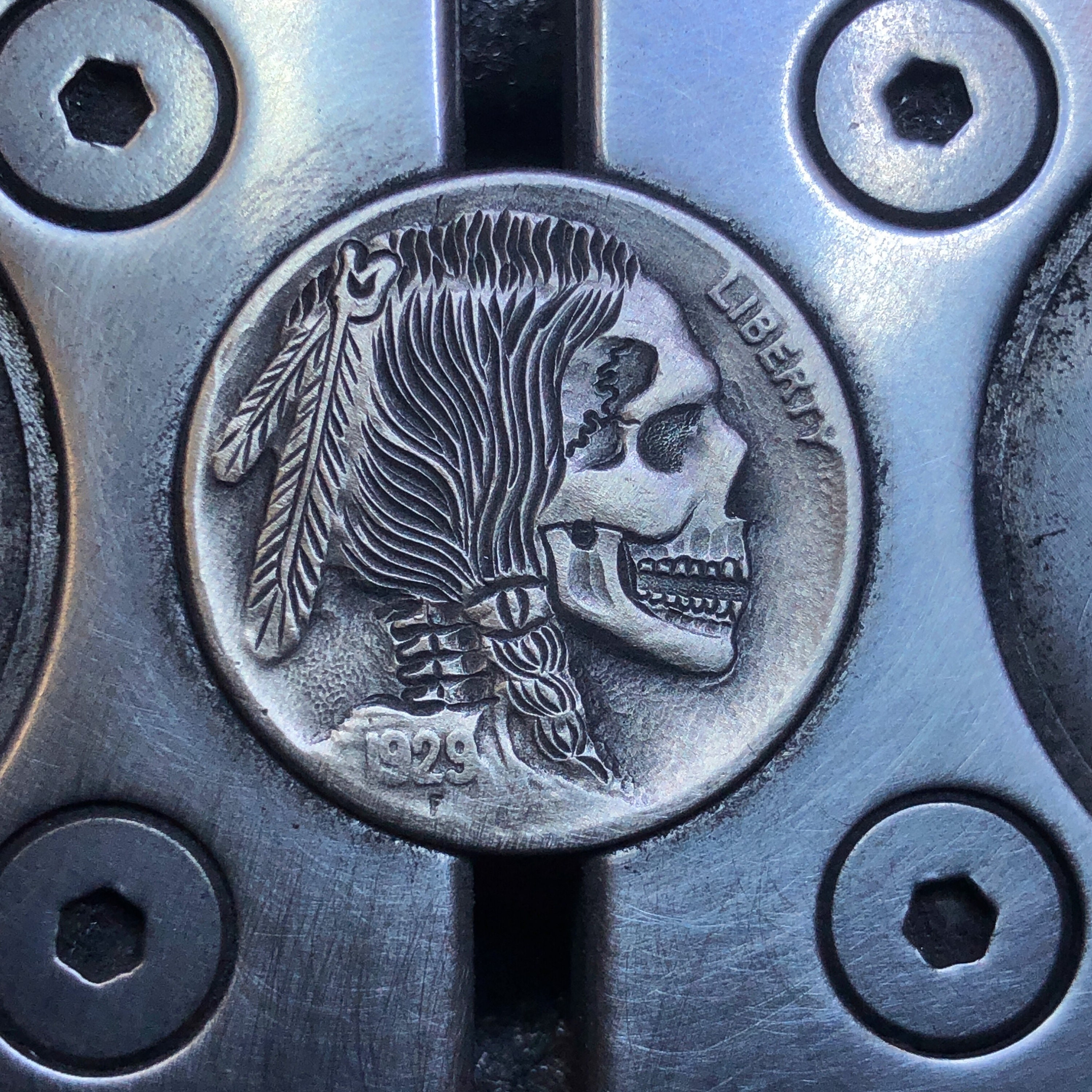 Hobo Nickel Skull By M.J. Petitdemange engraved coin,memento mori skull ...