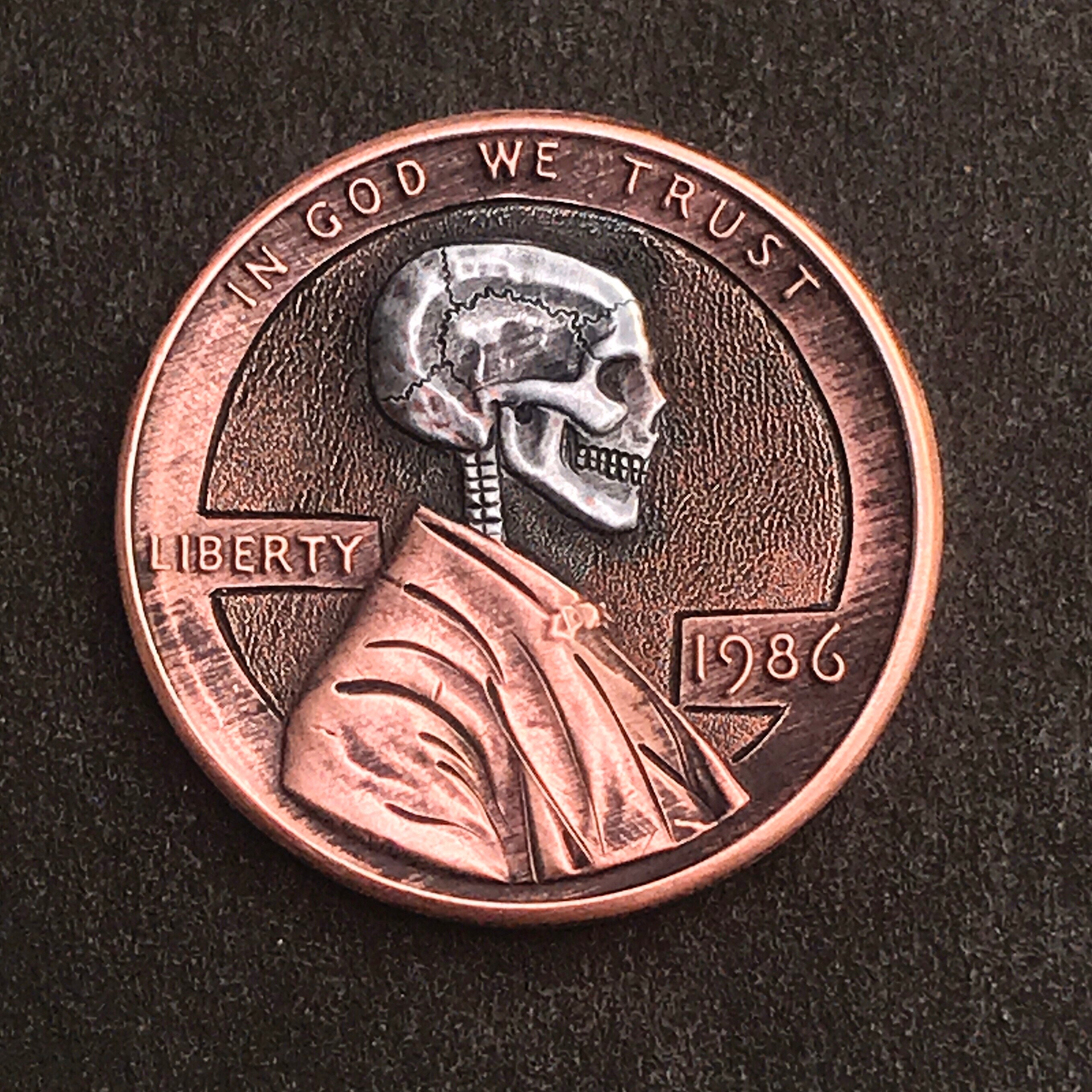Hobo Nickel Penny Skull By M.J. Petitdemange engraved coin,memento mori ...