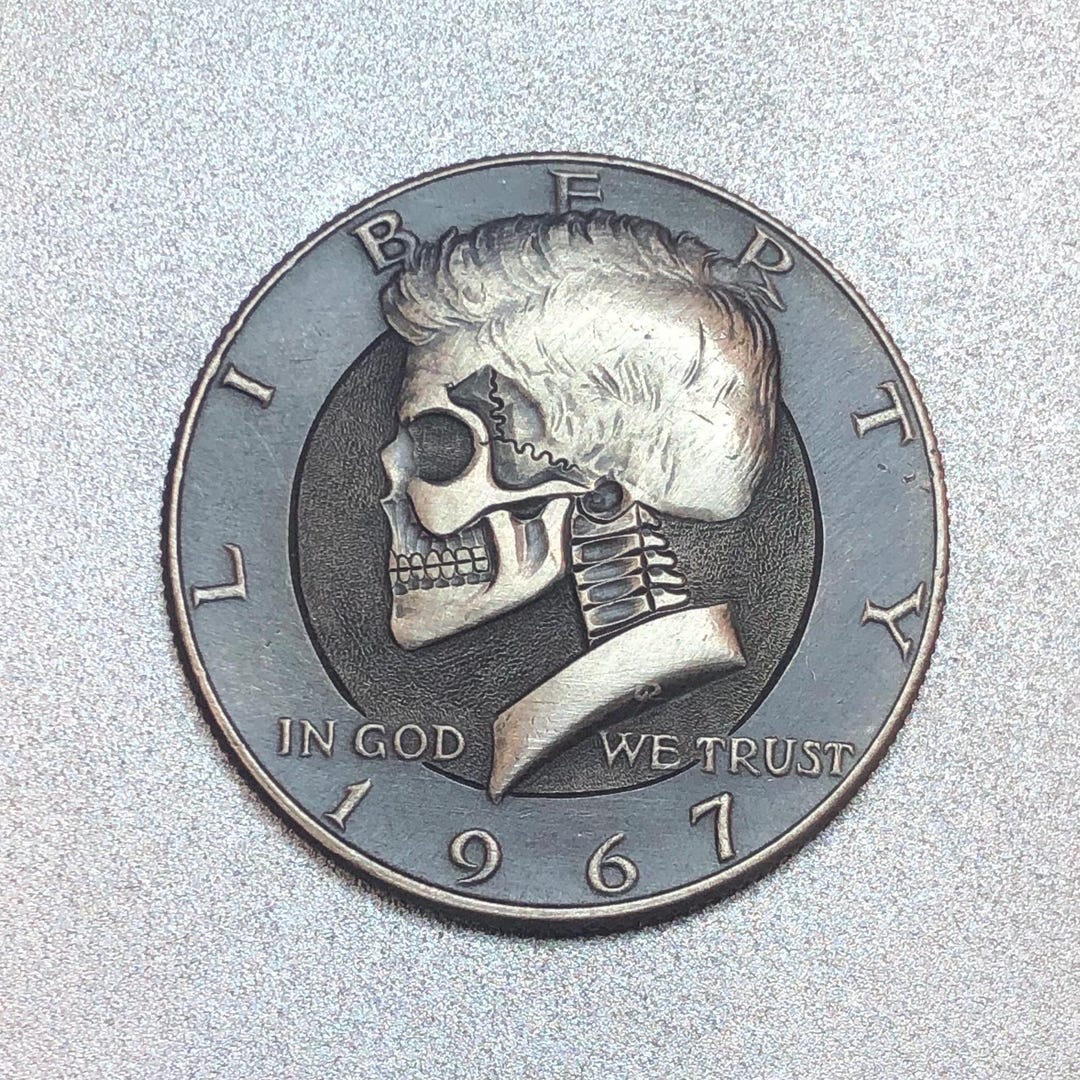 Hobo Nickel Skull: Engraved Kennedy 40 Percent Silver Half Dollar Coin ...