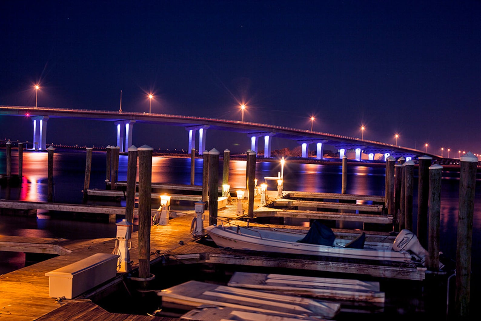 Ocean City NJ Bridge at Night With Boat Dock | Canvas Art - Etsy