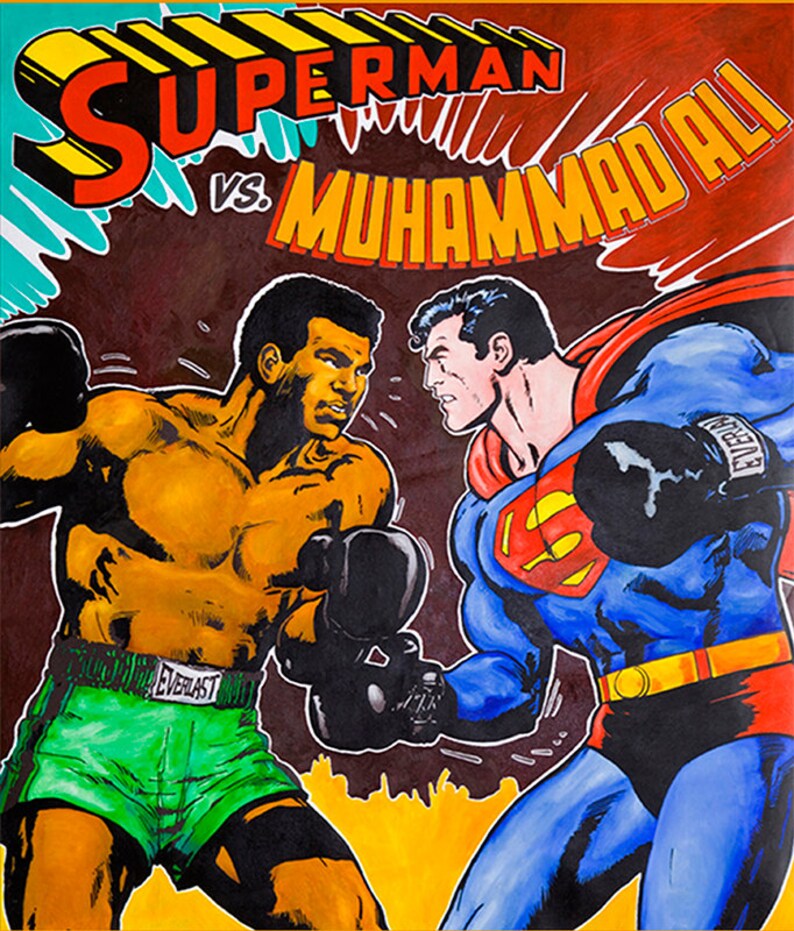 Cartoon Superman vs Muhammad Ali 12x14 | Etsy