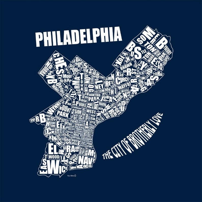 Philadelphia Neighborhoods Typography Art on Canvas 12 X 14 - Etsy