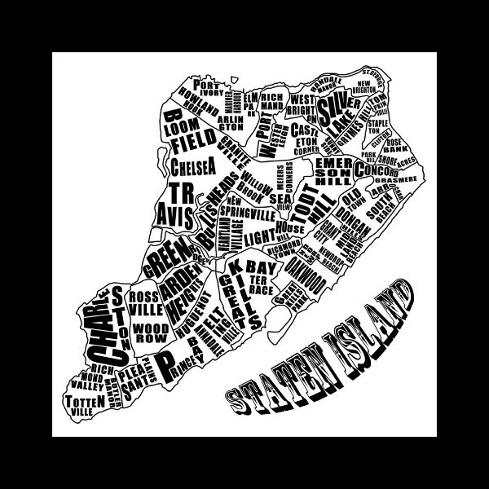 Typography Art of Staten Island Neighborhoods on Canvas - Etsy
