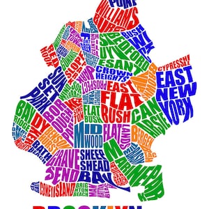 Typography Art of Brooklyn NY Neighborhoods on Canvas 30x40 - Etsy