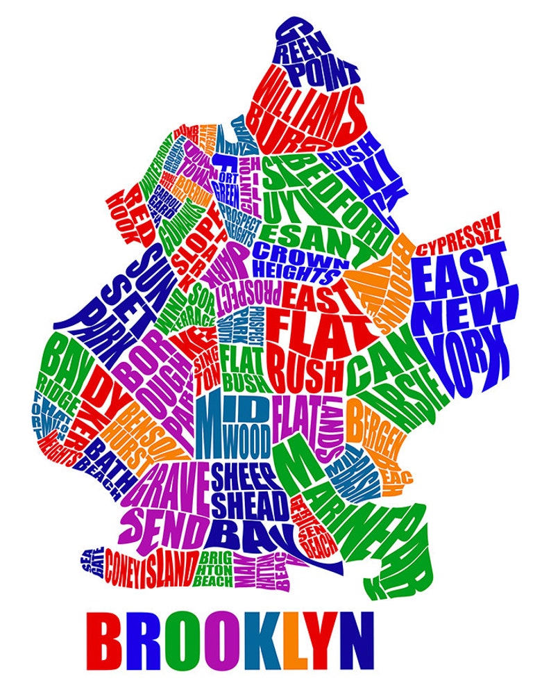 Typography Art of Brooklyn NY Neighborhoods on Canvas 12x14 - Etsy