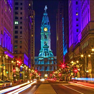 Philadelphia City Hall at Night Canvas Art (20x27) Black and White or ...