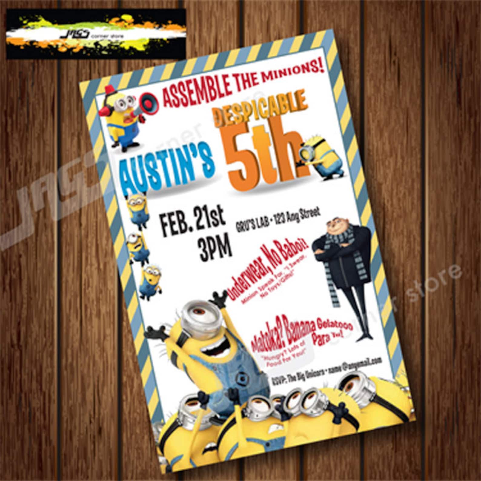 Printable MINION INVITATION - Minion Birthday Party Invitation - Minion ...